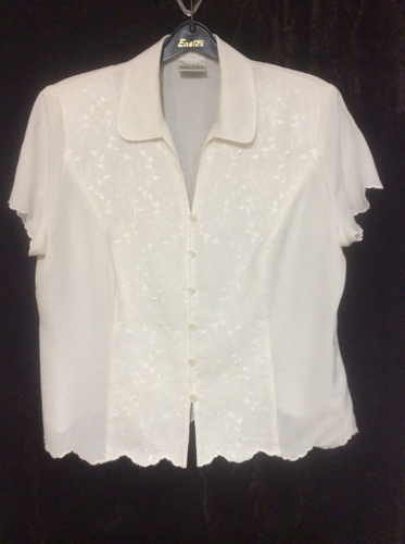 EASTEX Cream Blouse - Size 18 - Embroidered Front & Scallop edged Short Sleeves | eBay UK