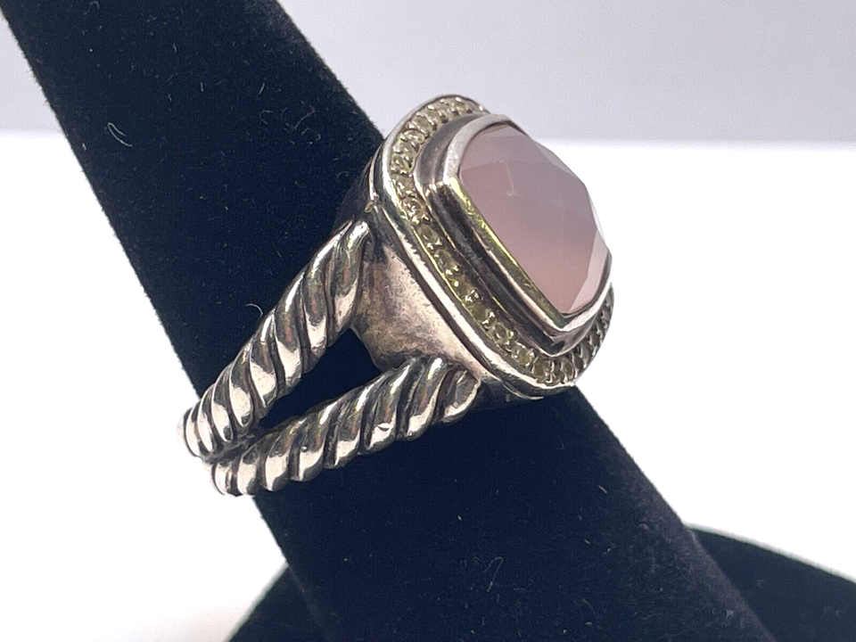 David Yurman Albion 11mm Rose Quartz Diamond Ring Sterling Cable Band 7 ...