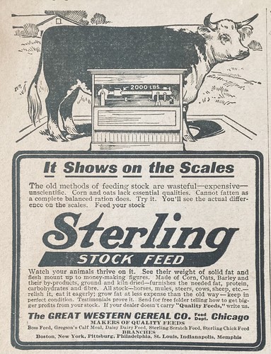 1910 AD.(XH42)~GREAT WESTERN CEREAL CO. CHICAGO. STERLING STOCK FEED | eBay