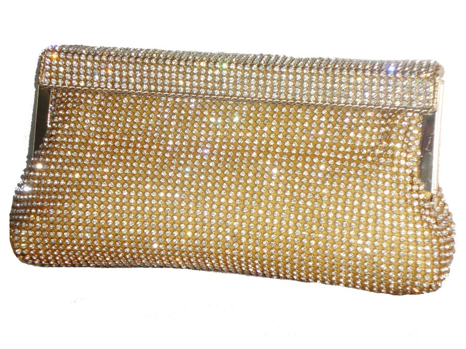 Gold Bling Diamond Crystal Diamante Evening bag Clutch Purse Bride ...