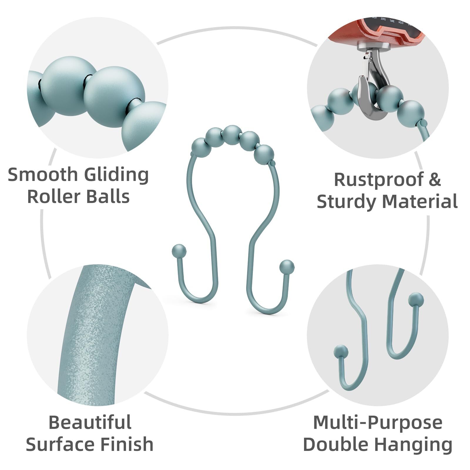 Shower Curtain Hooks Shower Curtain Rings Rust Proof Double Hook Shower ...