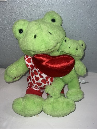 Build A Bear Spring Green Frog 16" Stuffed Plush Animal W Heart & Baby ...