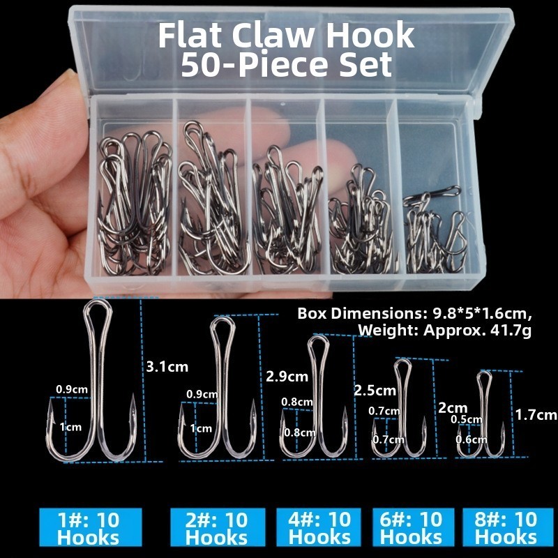 Freshwater and Saltwater Fishing Hooks 50pcs Flat Claw Double Barb ...