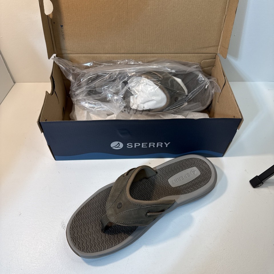 NEW Sperry Outer Banks Thong Sandals Brown Leather Men's Size 10 | eBay