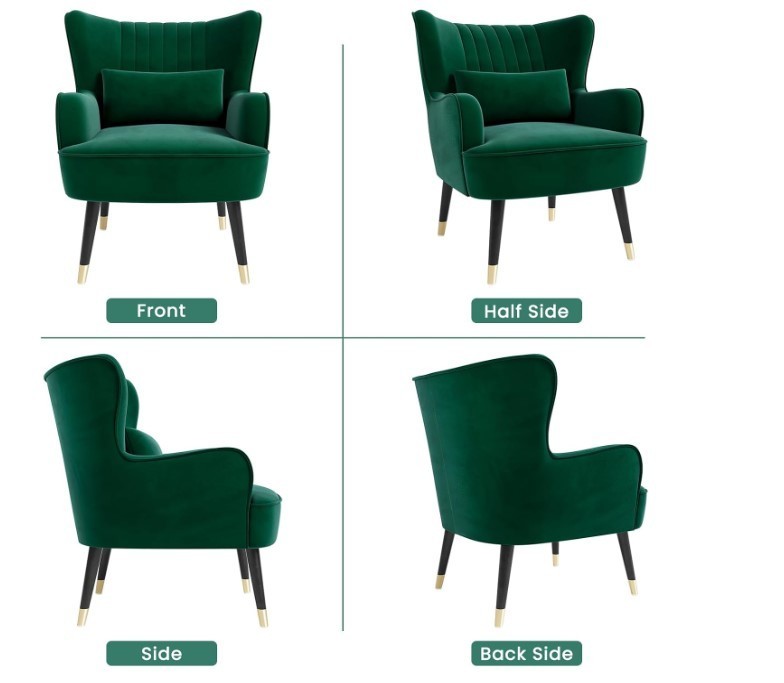 Luxury Blue Velvet Accent Chair Wingback Armchair | Modern Lounge Chair ...