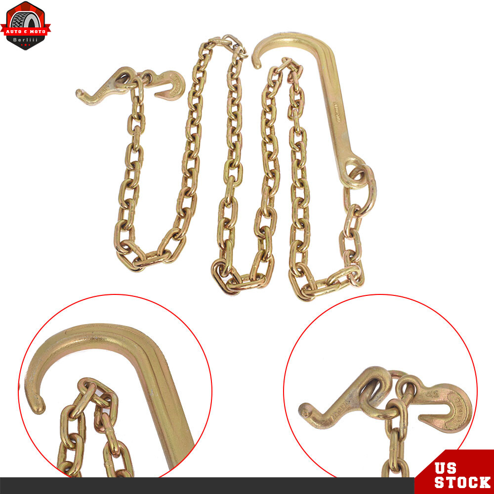 Tow Chain 15" J Hook Mini J Grab Hook Welded Towing Wrecker 5/16 x 8 FT ...