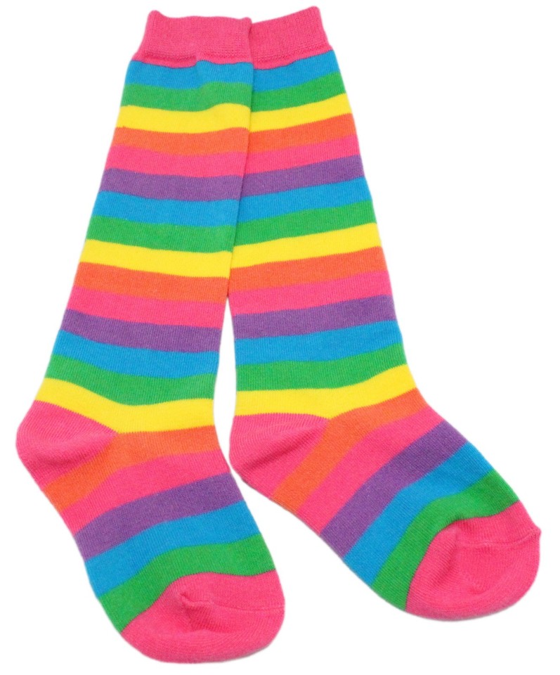 Girls Striped Knee Socks Dancing Fancy Dress Party Rainbow Red Black ...