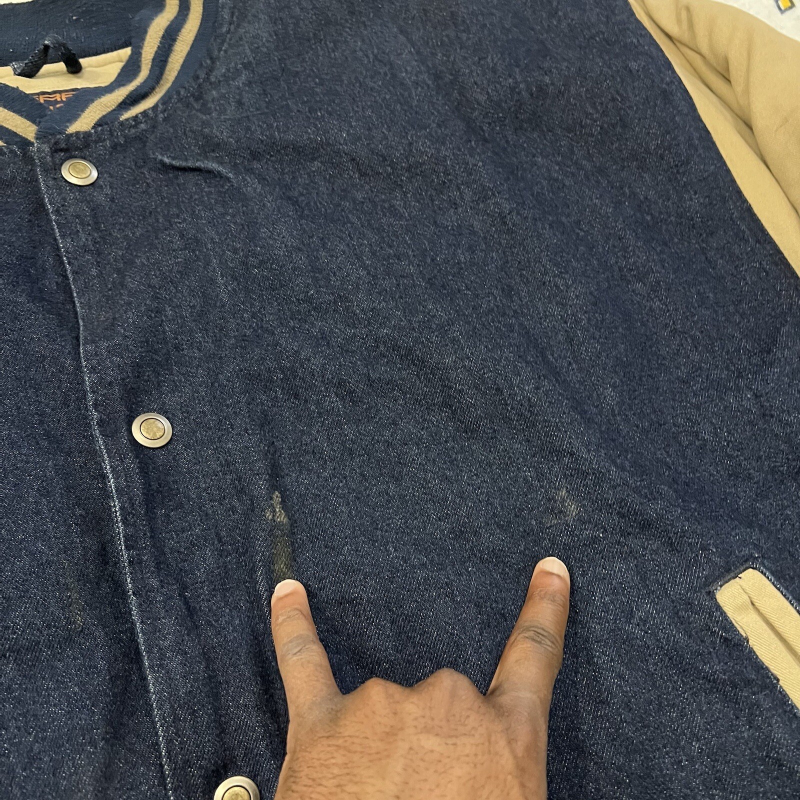 Sierra Pacific Denim Varsity Jacket Men’s Size L Navy… - Gem