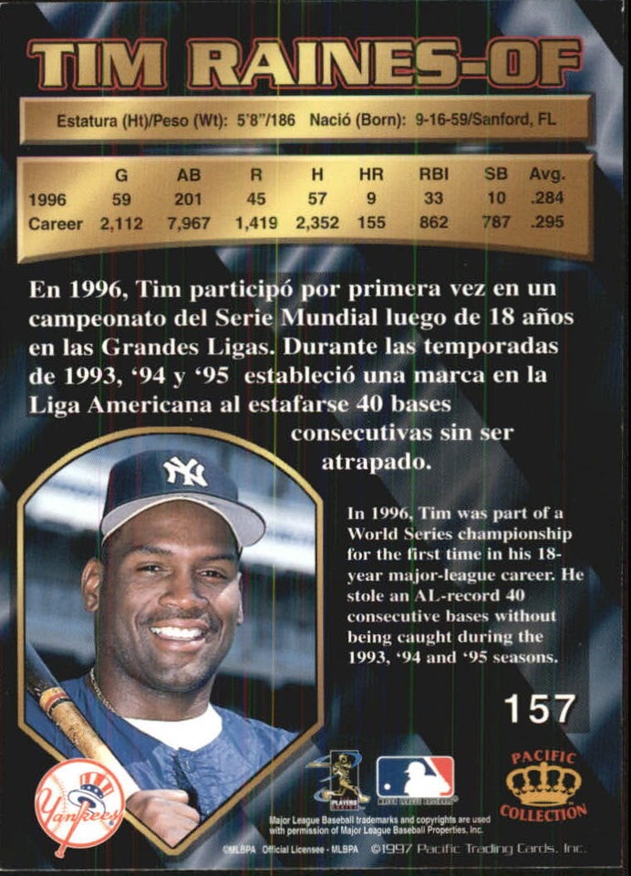 1997 Pacific New York Yankees Baseball Card #157 Tim Raines | eBay
