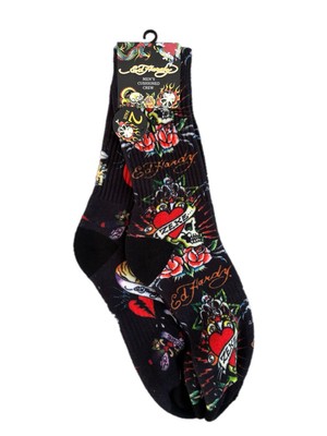 2 Pairs Ed Hardy Cushioned Crew Socks Zeke BLACK Men's Shoe Size 6-12 ...