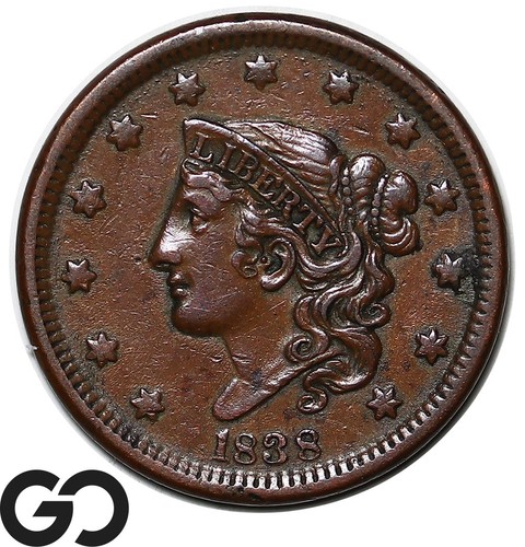 1838 Large Cent, Coronet Head, Scarcer Choice AU+ Early Copper | eBay