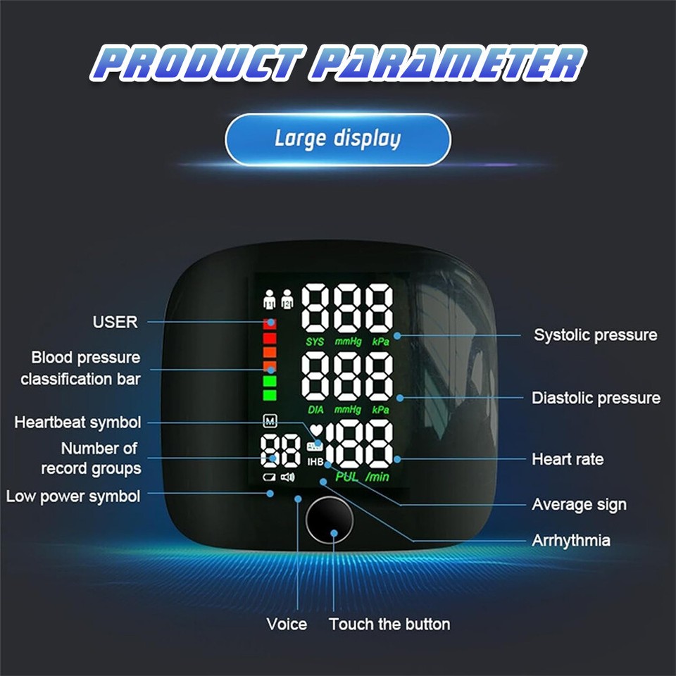 Automatic Wrist High Blood Pressure Monitor BP Cuff Machine LED Heart ...