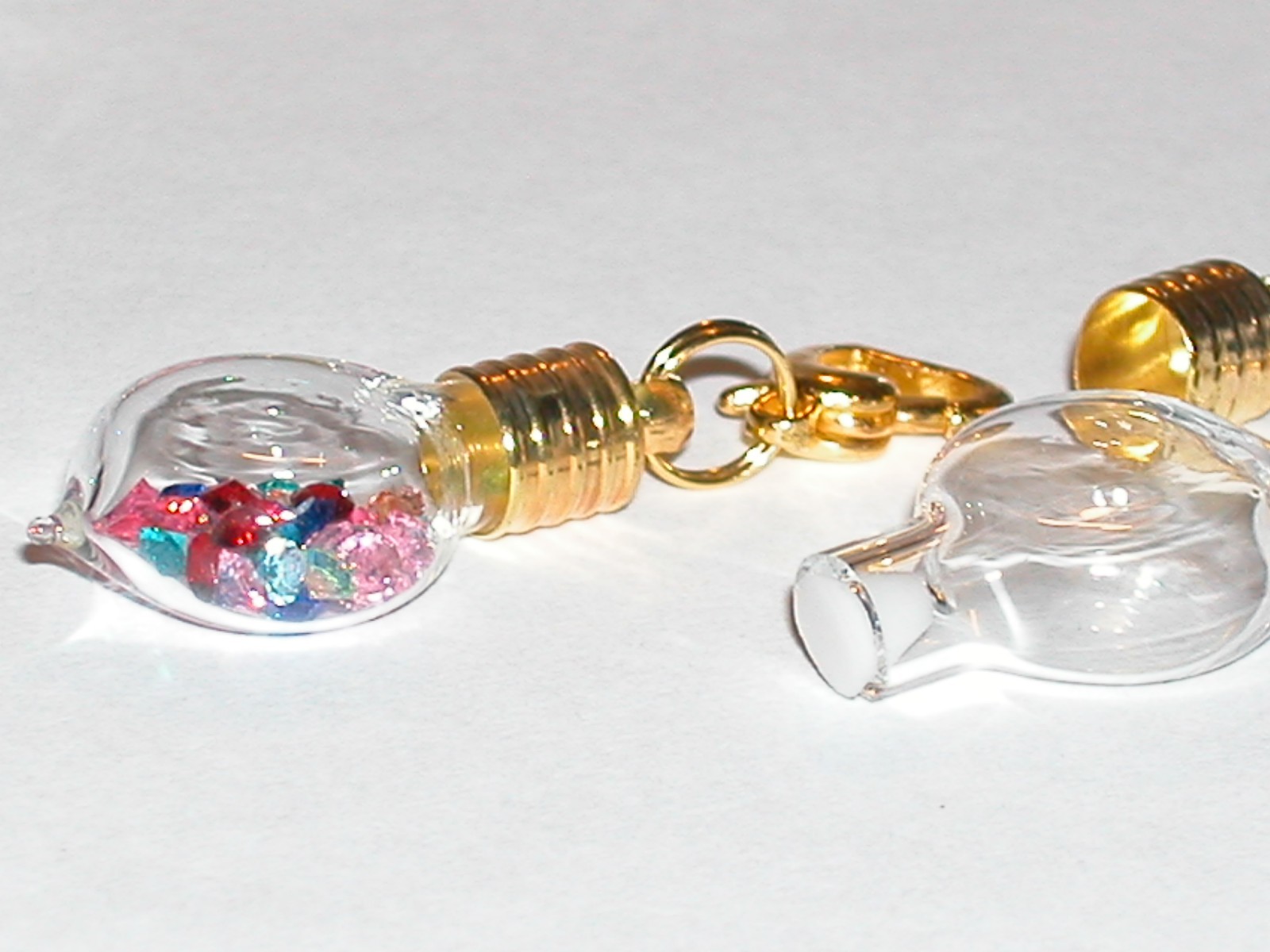 1 Gold Plated Cap Glass Heart Bottle Vial charm perfume Pendant empty ...