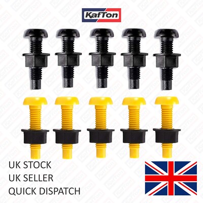 10x Yellow & Black Nylon Plastic Number Plate Screws Nuts Bolts Fixings ...