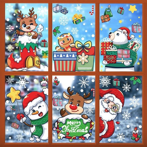 Multicolor Window Decals Cartoon Santa Claus Merry Christmas Clings ...
