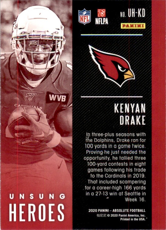 2020 Absolute Unsung Heroes KENYAN DRAKE Arizona Cardinals #UH-KD | eBay