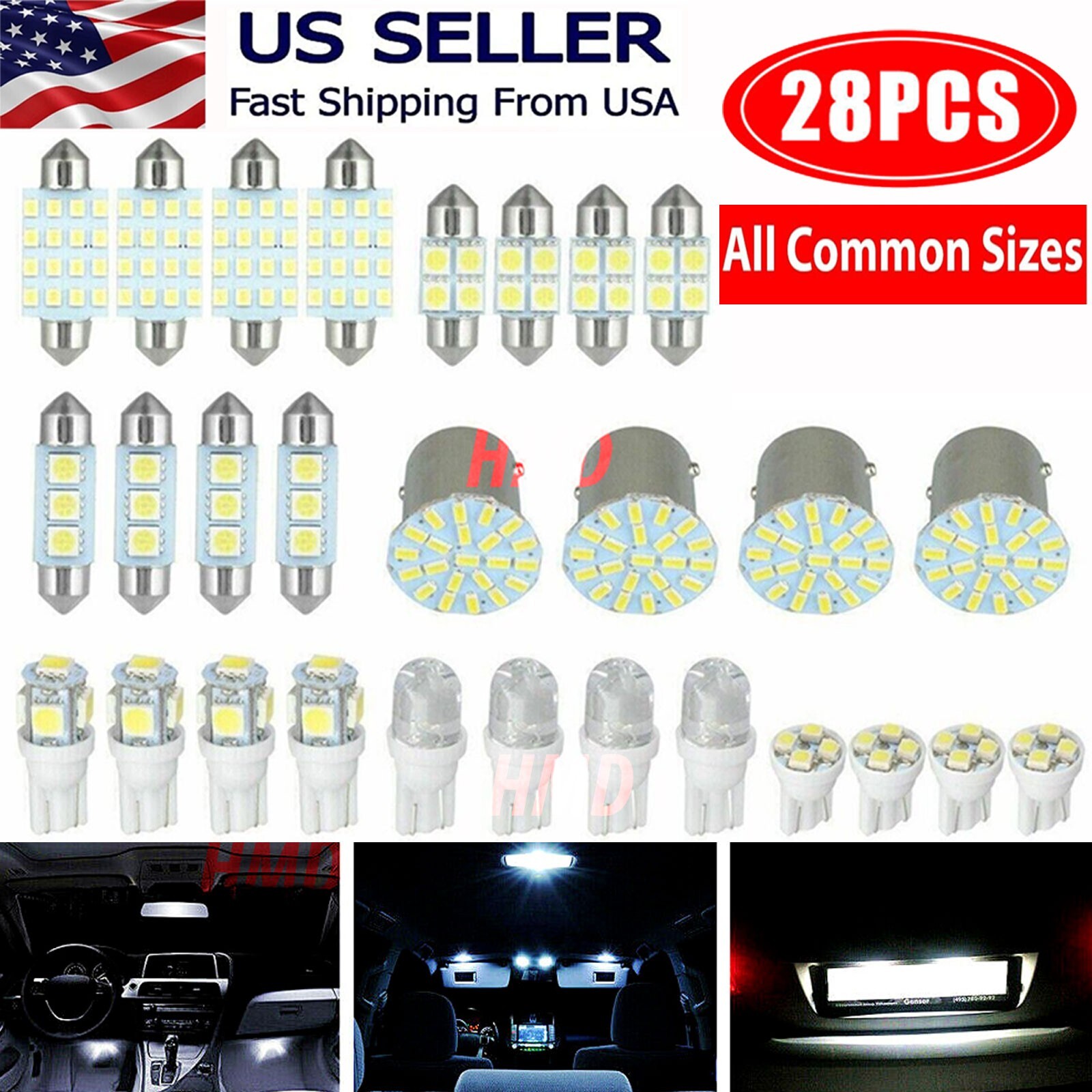 28pcs LED Interior Lights Bulbs Kit Dome License Plate Lamps 6000K ...
