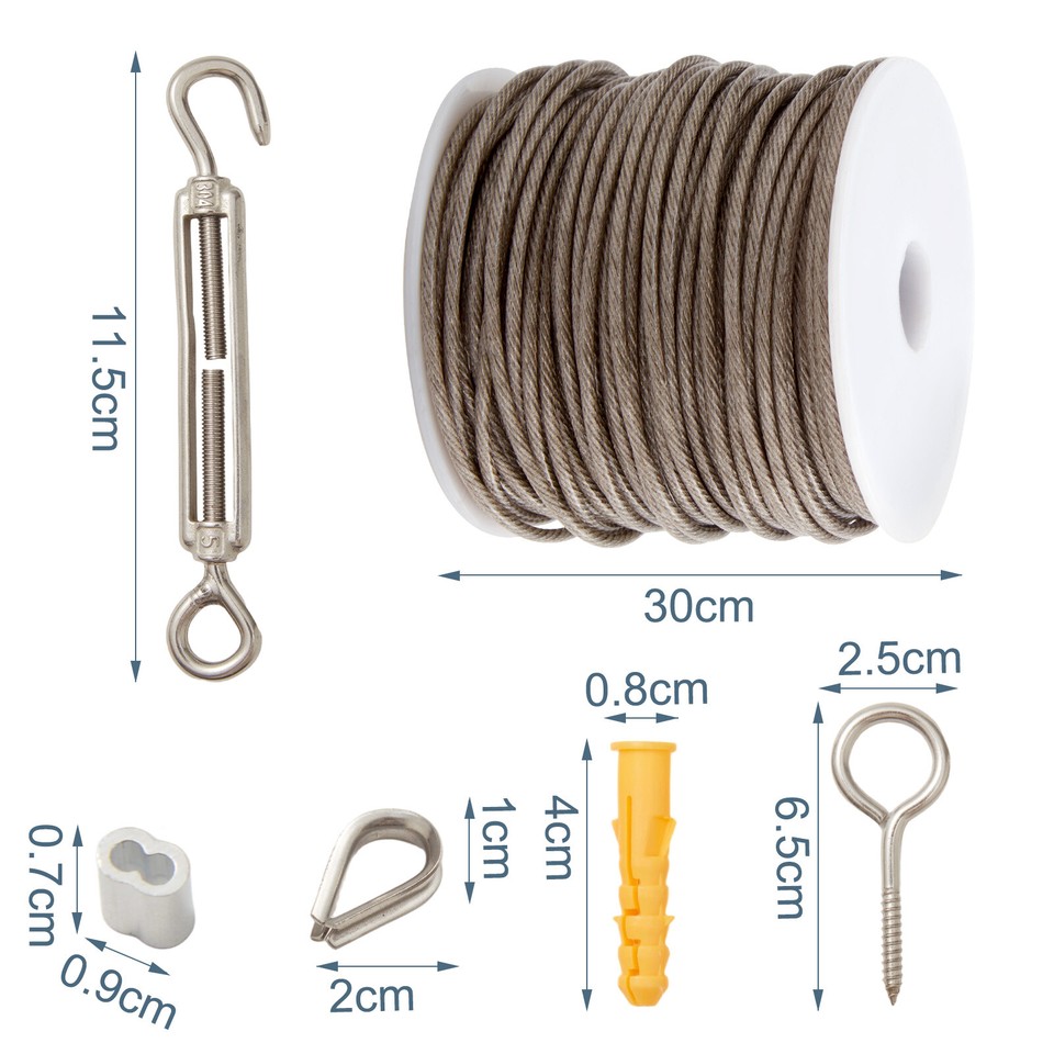 30M Stainless Steel Garden Wire Rope Kit Cable Wire Rope Catenary Wire ...