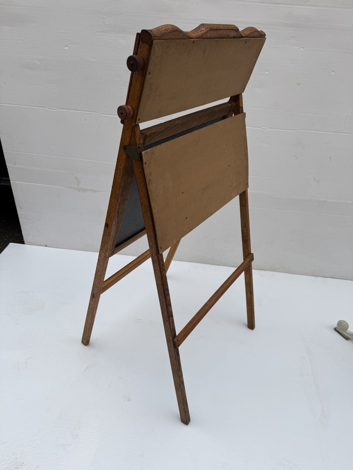 Antique Wood Folding Easel School Chalkboard Desk Scrolling Train ...