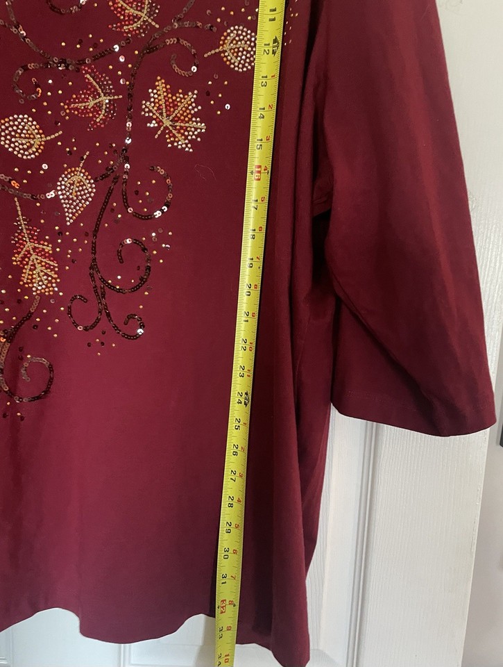 CATHERINES 4X 30/32W Dark Red /Rust Top Rhinestone Stud Leaf ...