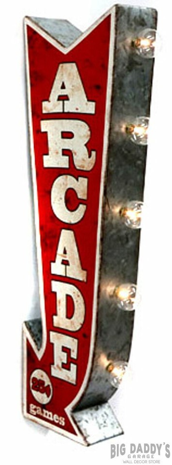 ARCADE Arrow Double Sided Sign W/ LED Lights Game Room Bar Man Cave ...