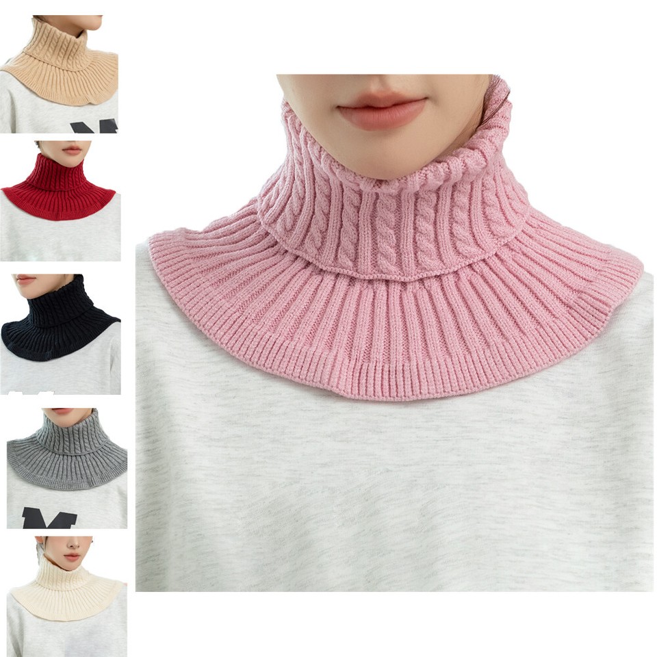 Women Knitted Solid Turtleneck False Mock Neckerchief Neck Covers ...