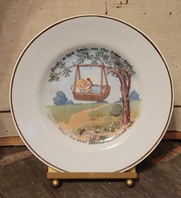 Antique Pair Nursery Rhyme Lullaby Plates Johnny Stout Cat in Well Baby ...