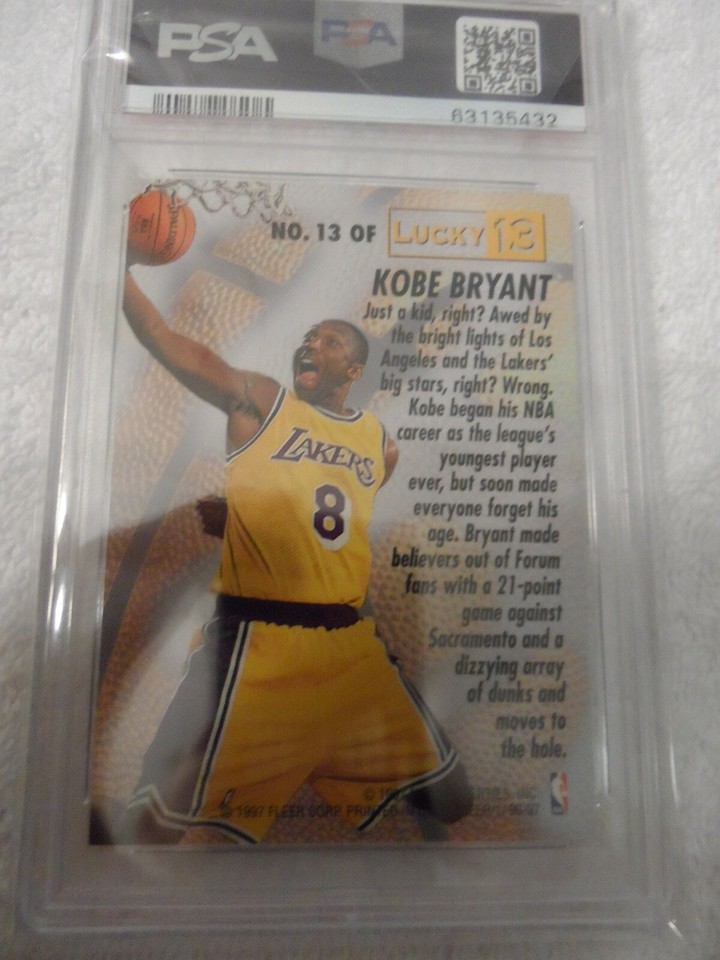 1996 Fleer Lucky 13 Kobe Bryant Redemption Rookie Lakers RC PSA 10 GEM ...