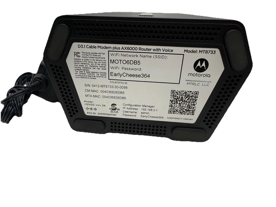 Motorola DOCSIS 3.1 Modem MT8733, AX6000 Router with Xfinity Voice ...