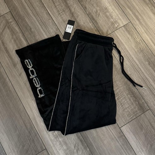 Black velvet bebe sweatpants with silver rhinestone logo | eBay