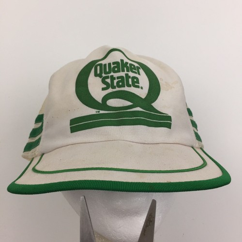 Vtg Quaker State 3-Striped Cap Logo Nascar Racing USA Mesh Snap Back ...