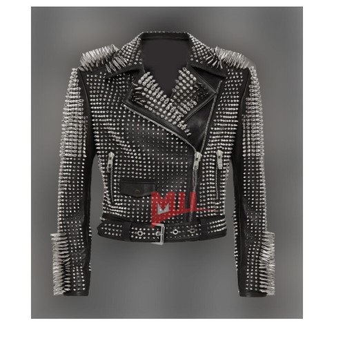 Handmade Women Black Fully Studded Genuine Lambskin Pure Leather Jacket ...