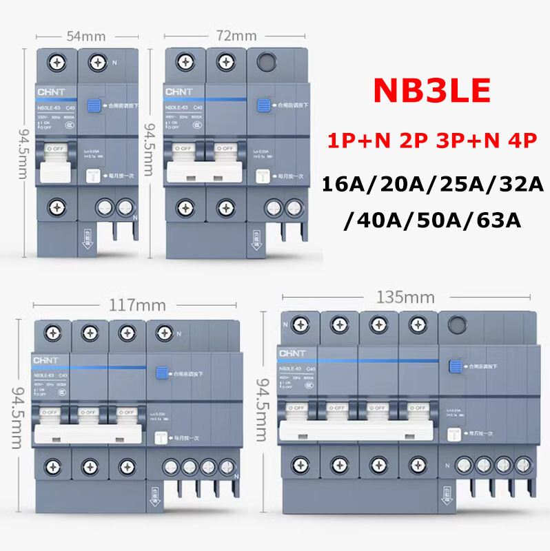 CHNT NB3LE-63 Small Circuit Breaker Air Switch 1/3P+N 2/4Pole 16-63Amp ...