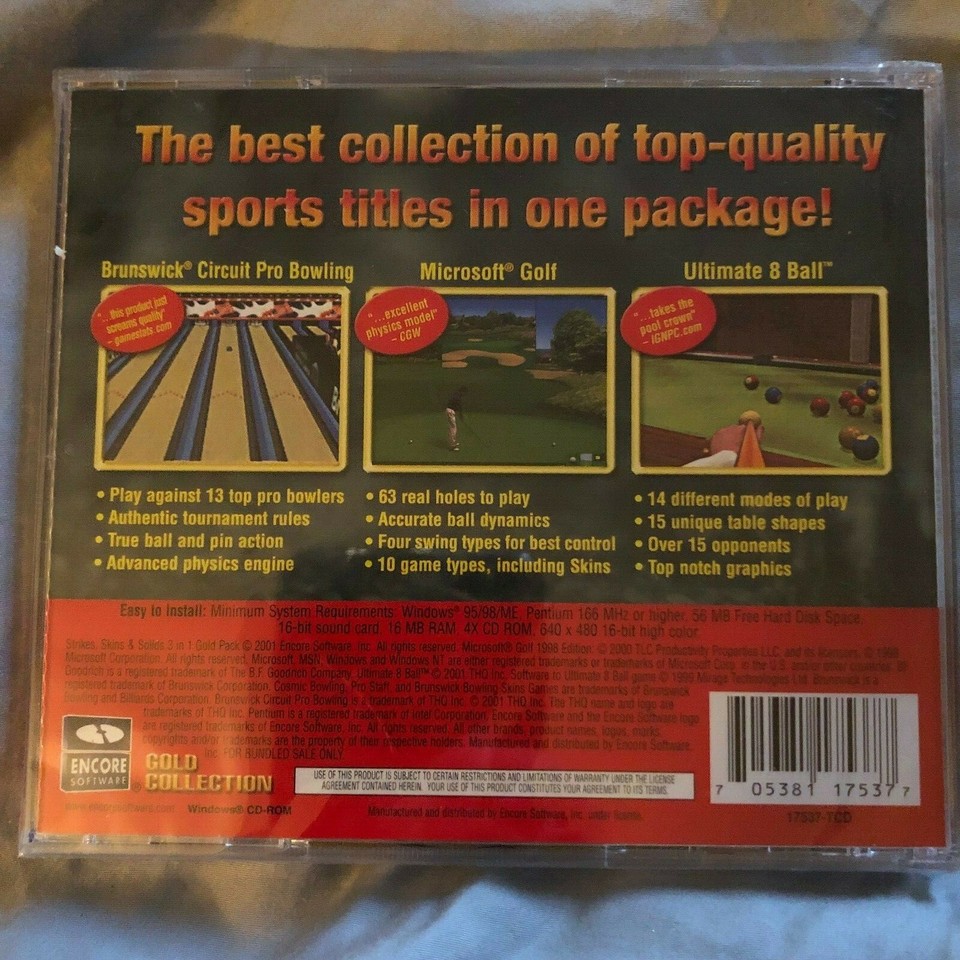Strikes Skins & Solids~2001 Encore Software Sport Collection PC CDROM ...