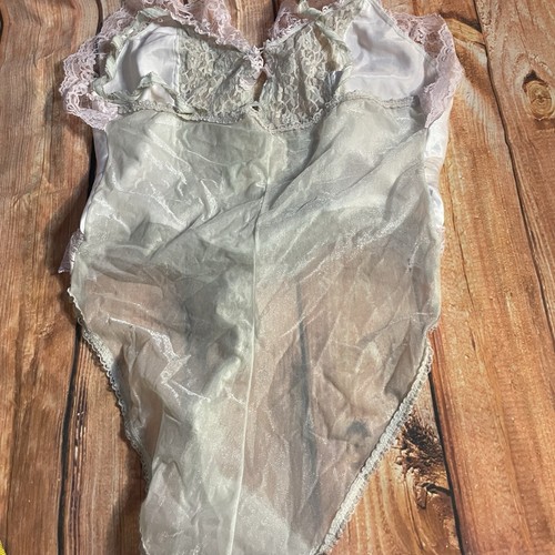Vintage Pastel Green Nylon Lace Bodysuit Lingerie Teddy Sheer Mesh Flaw ...