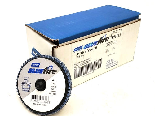 10-Pack! NORTON BLUEFIRE 3'' TR (TYPE III) 75MM FLAP DISC R884P 120 ...