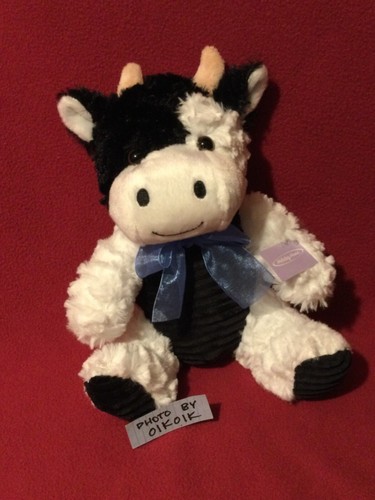 Black and White COW Bull Soft Holiday Home Plush Toy Fuzzy Farm Bow ...