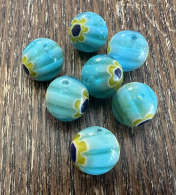 Vintage Imported Trade Blue Eye Burst Chevron Style Round Glass Bead ...