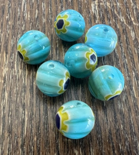 Vintage Imported Trade Blue Eye Burst Chevron Style Round Glass Bead ...