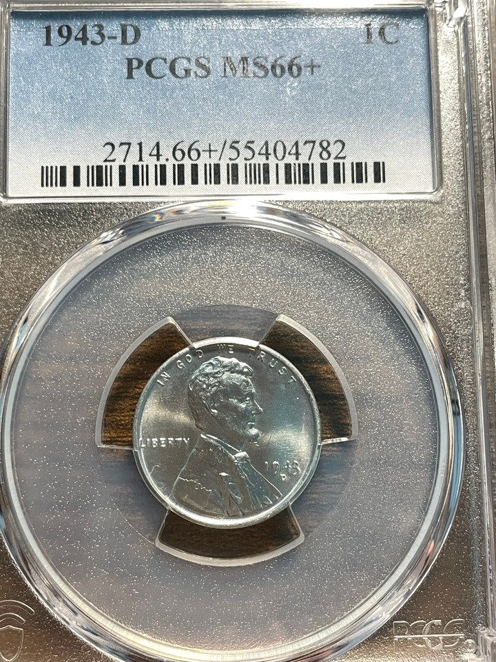 1943-D Lincoln Steel Wheat Penny Cent 1C PCGS MS 66+ PLUS Type 2, Steel ...