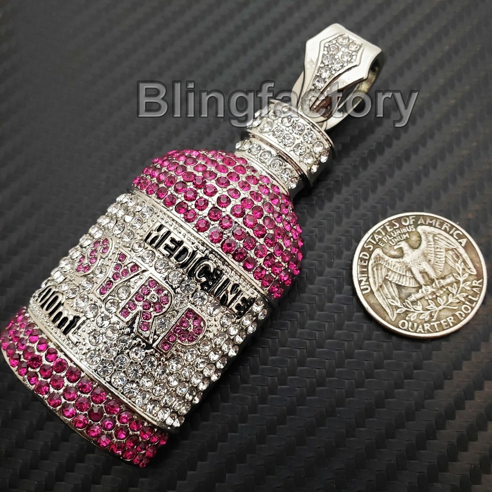 Hip Hop Lab Diamond Syrup Bottle Pendant & 18" Full Iced Cuban Choker ...