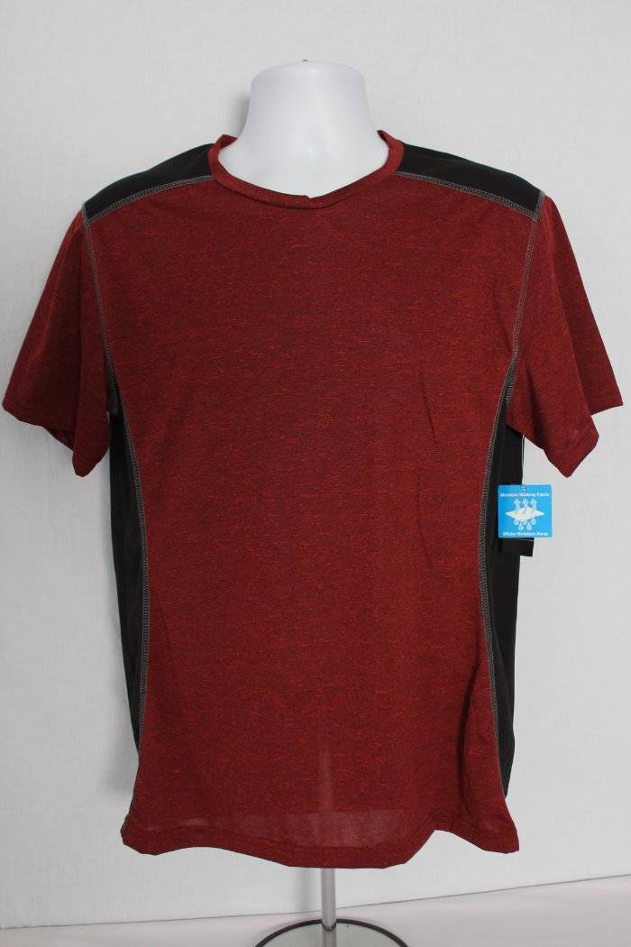 NEW Mens T Shirt Medium Wicking Athletic Silky Top Red Black Workout ...