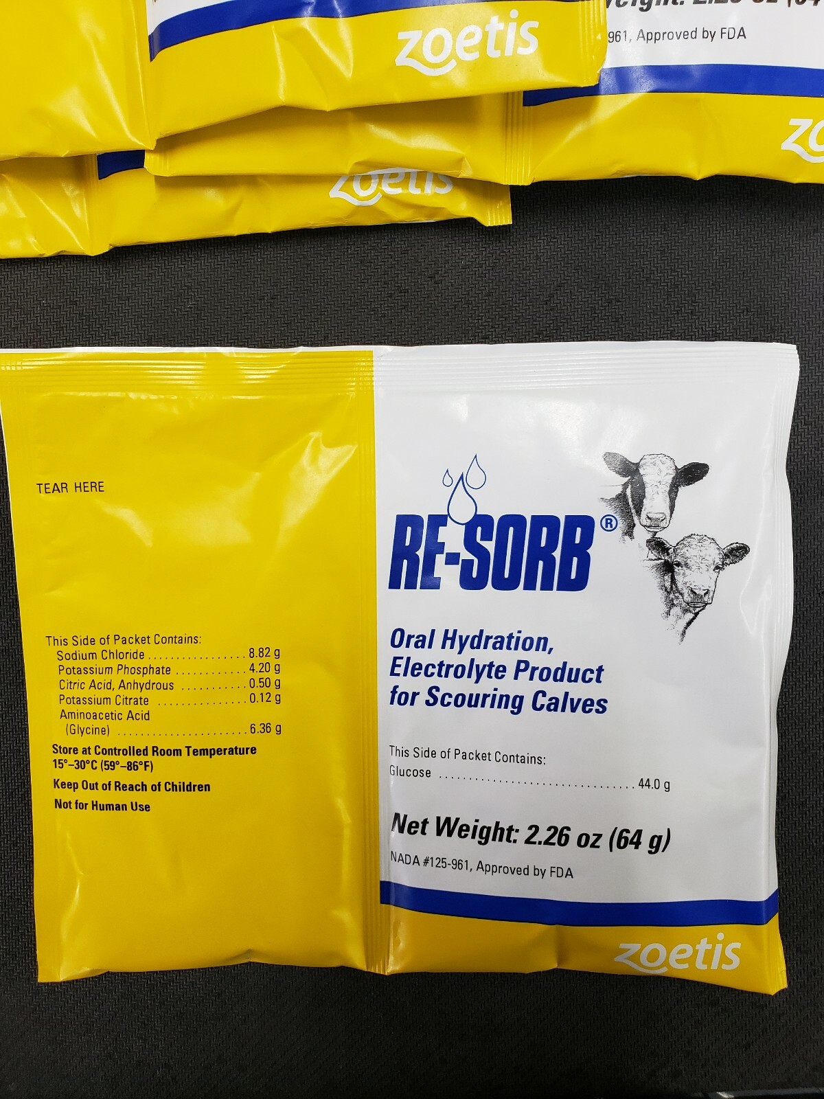 Resorb Electrolyte Powder For Calves Scours Dehydrated 2.26oz *LOT OF 4 ...