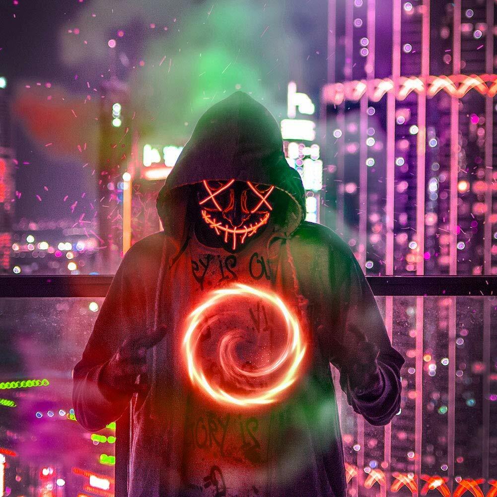 Neon Stitches Halloween Mask LED Light Up Costume Party Purge Rave ...