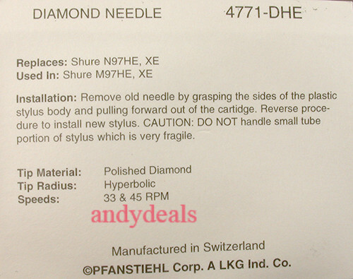 HYPERBOLIC STYLUS Needle Shure N97ED N-97ED M97XE M97 N97 N105E 4771 ...
