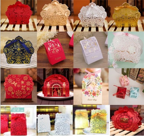 10/50 Lace Laser Cut Cake Candy Gift Boxes with Ribbon Wedding Favor ...