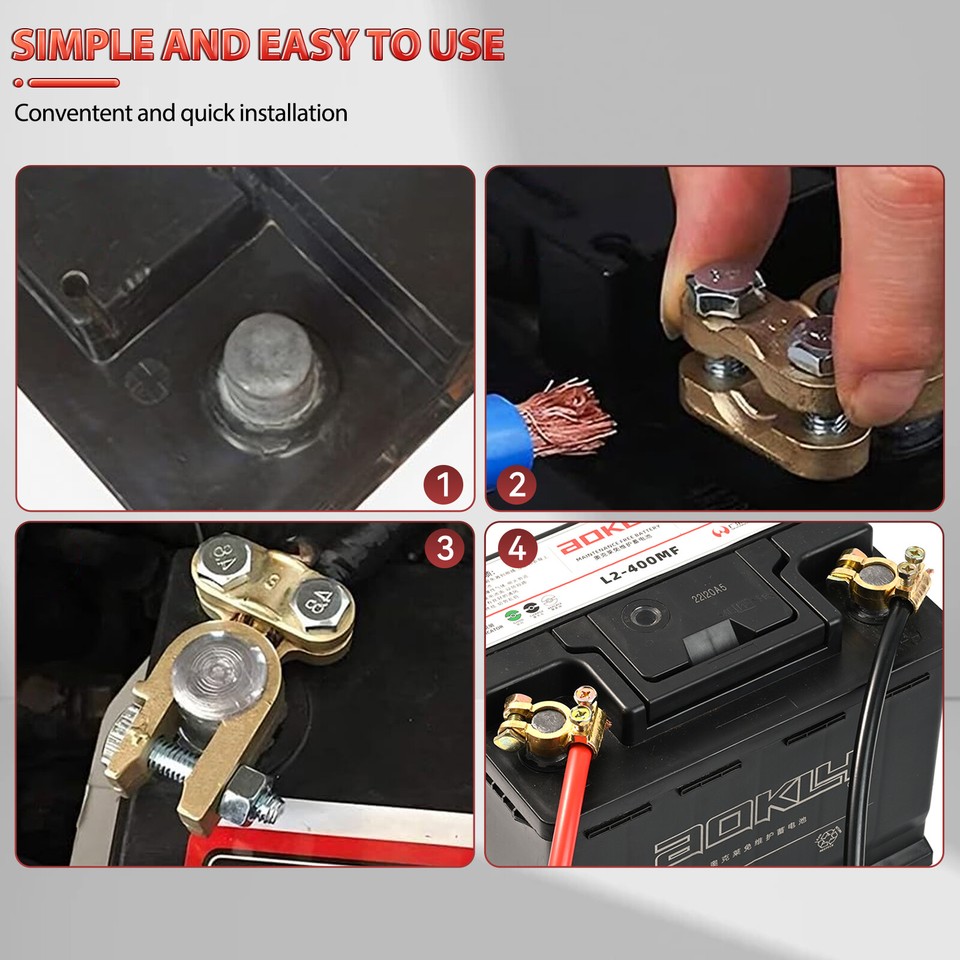 2 x Pure Brass Battery Terminals Connectors Clamps Top Post Protector w ...