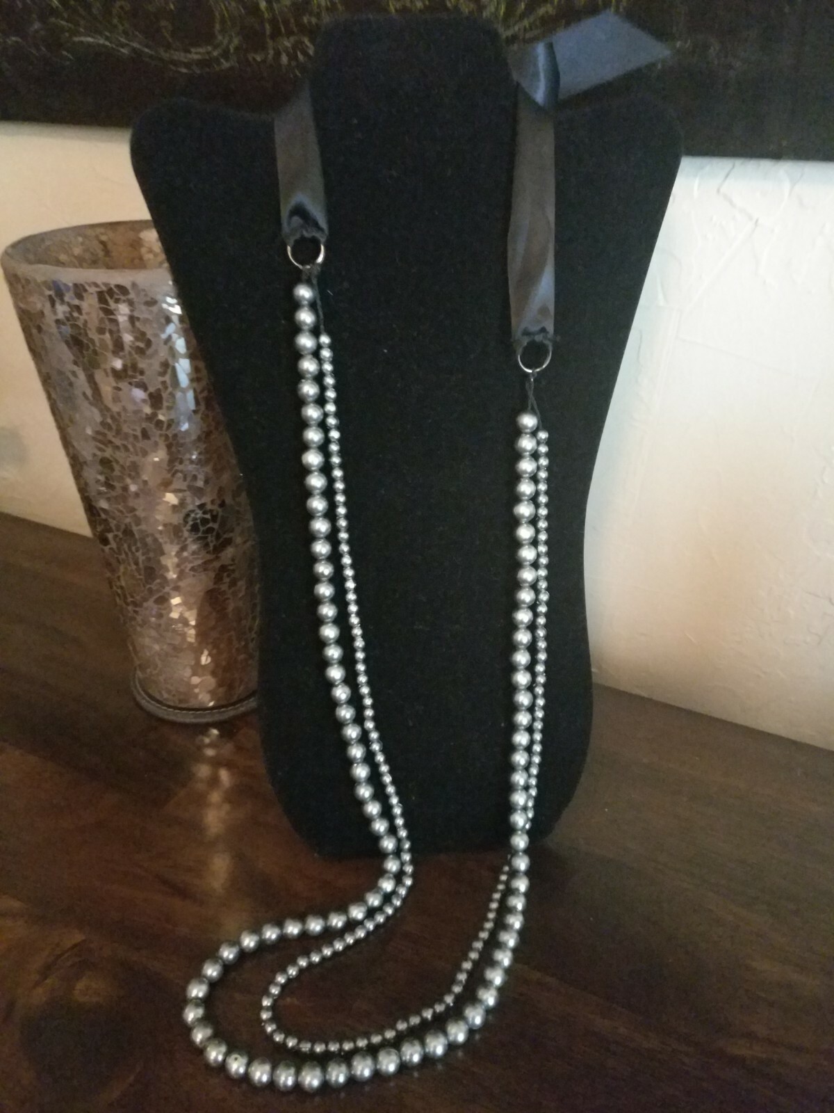 Metallic Black Gunmetal Grey Gray Ribbon Pearl Bead M… - Gem