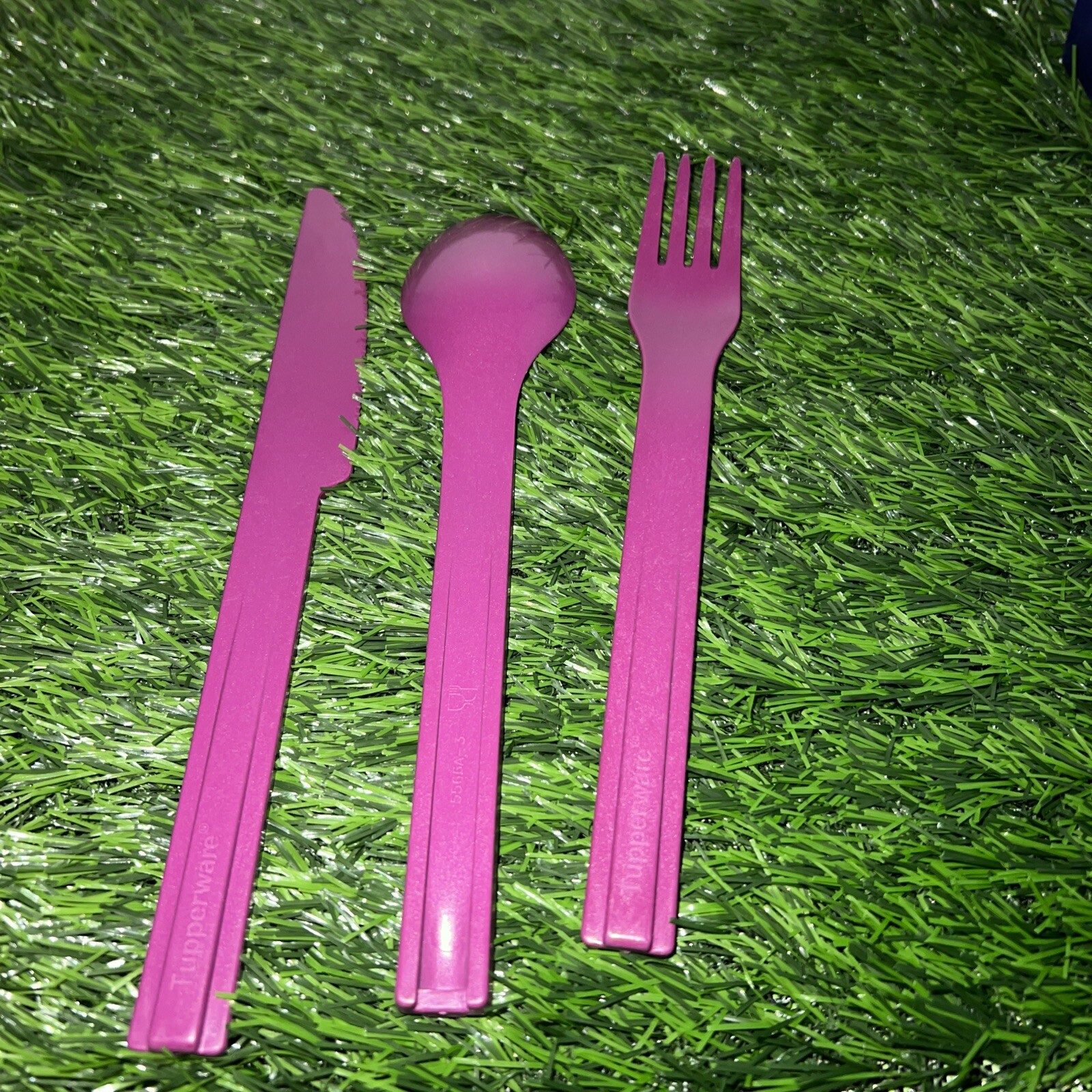 Tupperware Snap Together Cutlery Set Knife Fork Spoon Purple On The Go ...