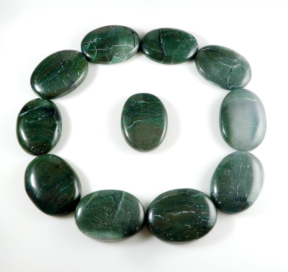 Natural Oval Shape Green Jade Cabochon Loose Gemstone 11 Pcs 1076.80 Ct ...
